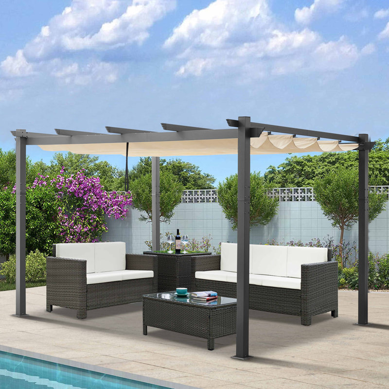 Ulax Furnitiure 10ft x 13ft Patio Aluminum Pergola with UV Proof Canopy Navy Blue